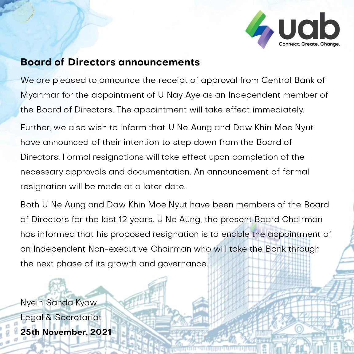 Board Announcements - uab bank